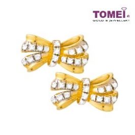 TOMEI Dual-Tone Ribbon Stud Earrings, Yellow Gold 916 WS-YG1280E-2C-3 ...
